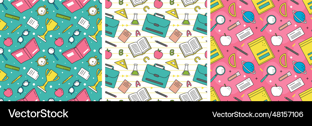 Set of happy teacher seamless pattern design Vector Image