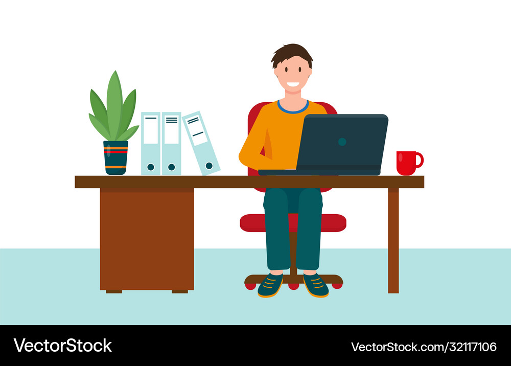Young man working at home or in office Royalty Free Vector