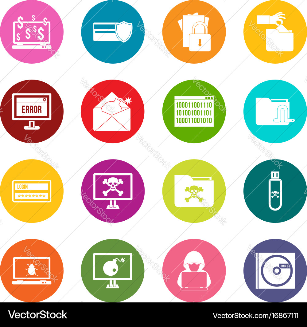 Criminal activity icons many colors set Royalty Free Vector