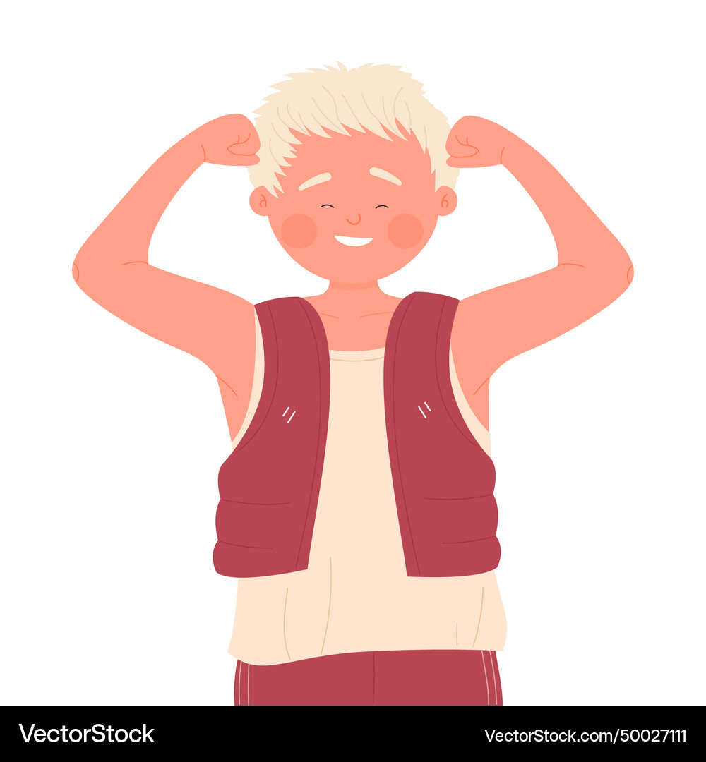 Happy little boy showing muscles Royalty Free Vector Image