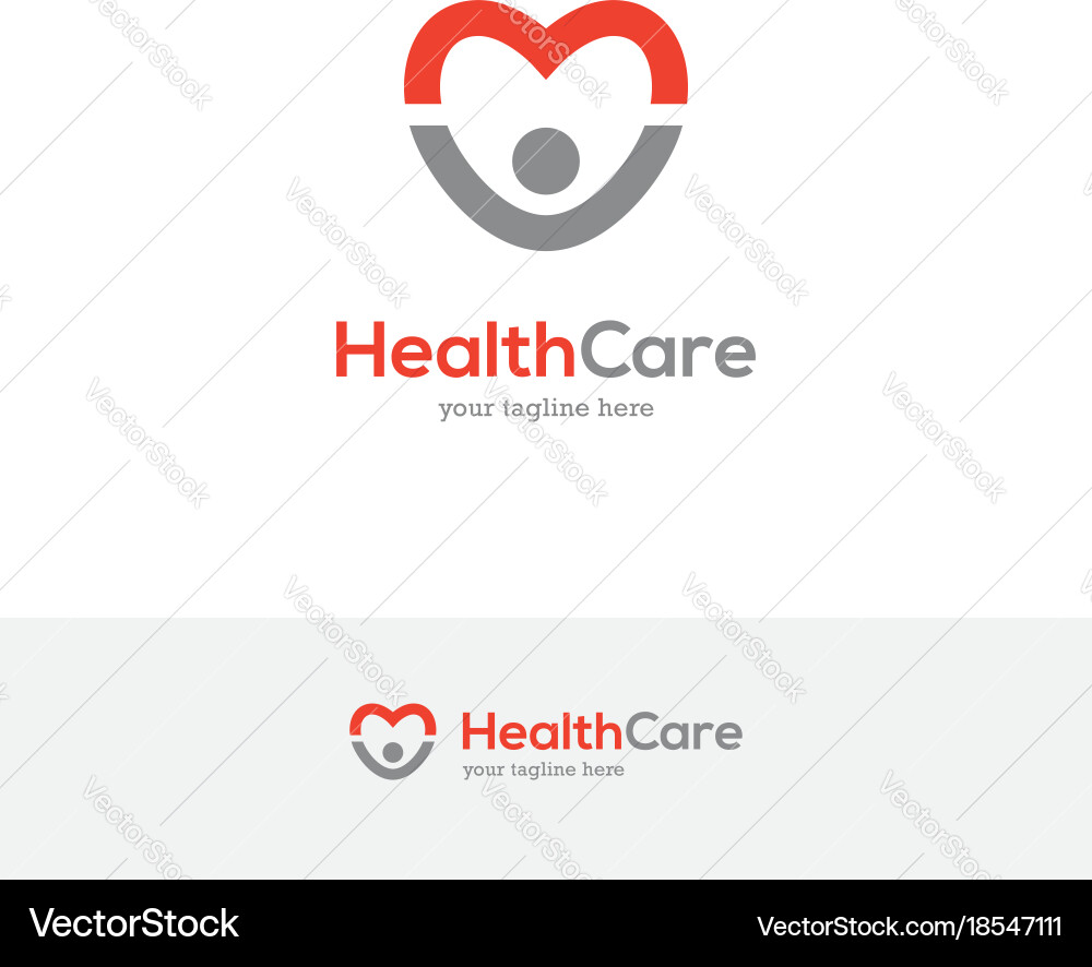 Heart logo with happy man silhouette Royalty Free Vector
