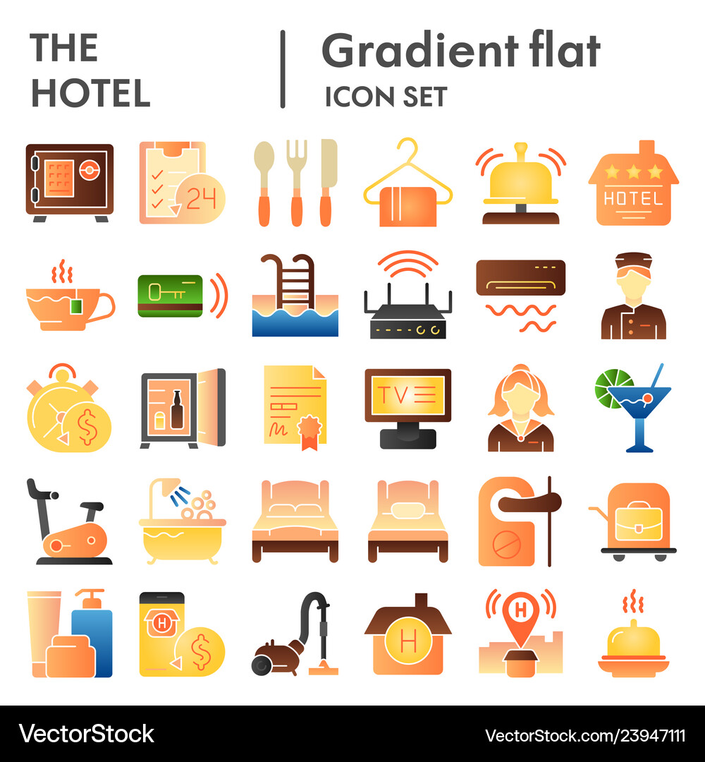 Hotel flat icon set service symbols collection Vector Image