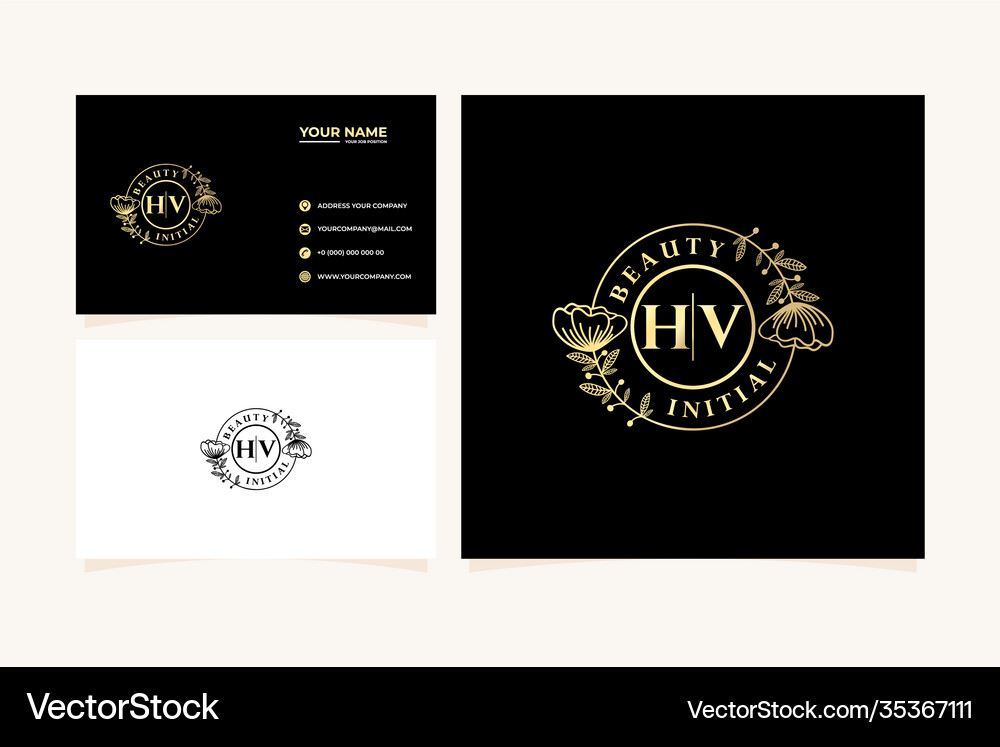 Initial hv letters hand drawn feminine and floral Vector Image