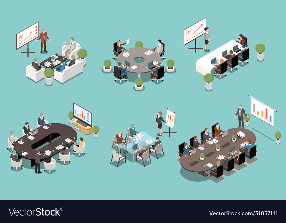 Meeting room isometric set Royalty Free Vector Image Meeting room isometric set Royalty Free Vector Image