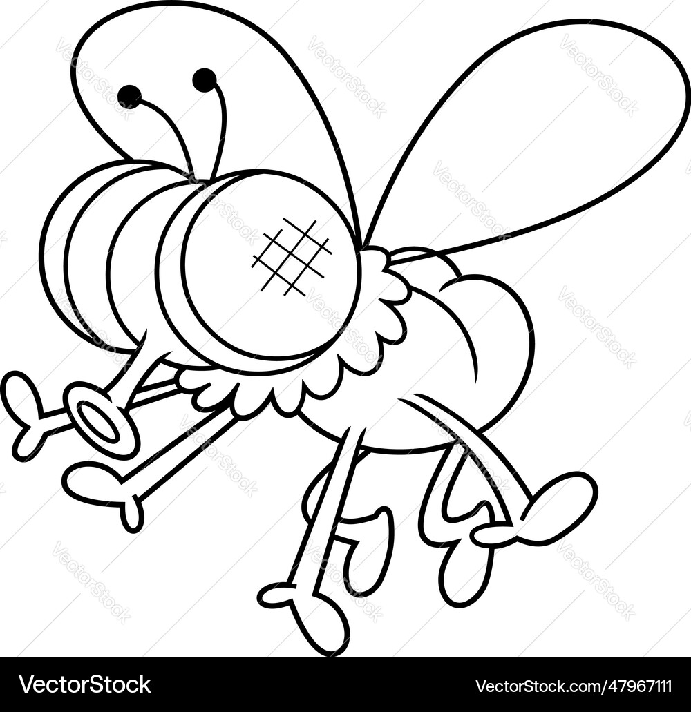 Outlined funny fly cartoon character flying Vector Image