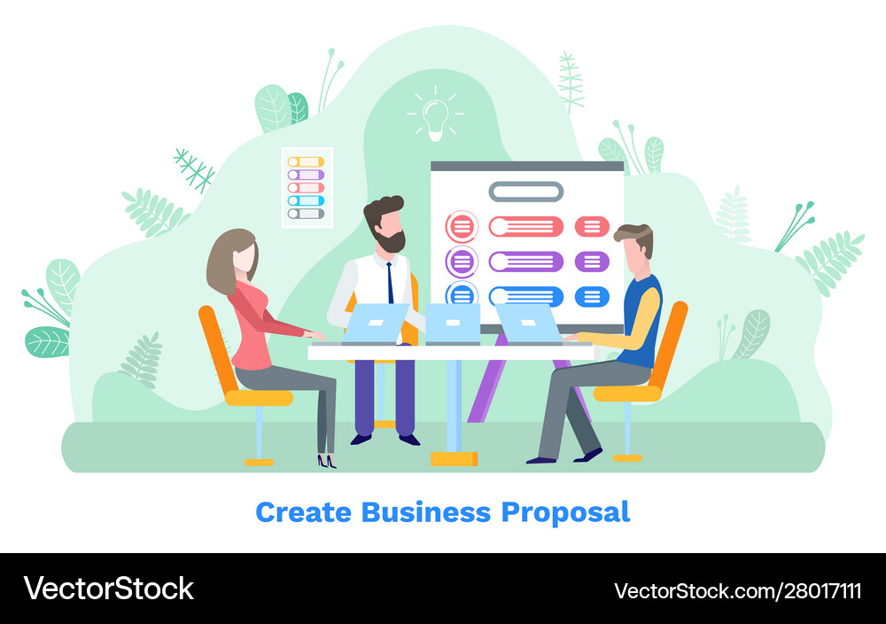 People with laptop business proposal idea Vector Image