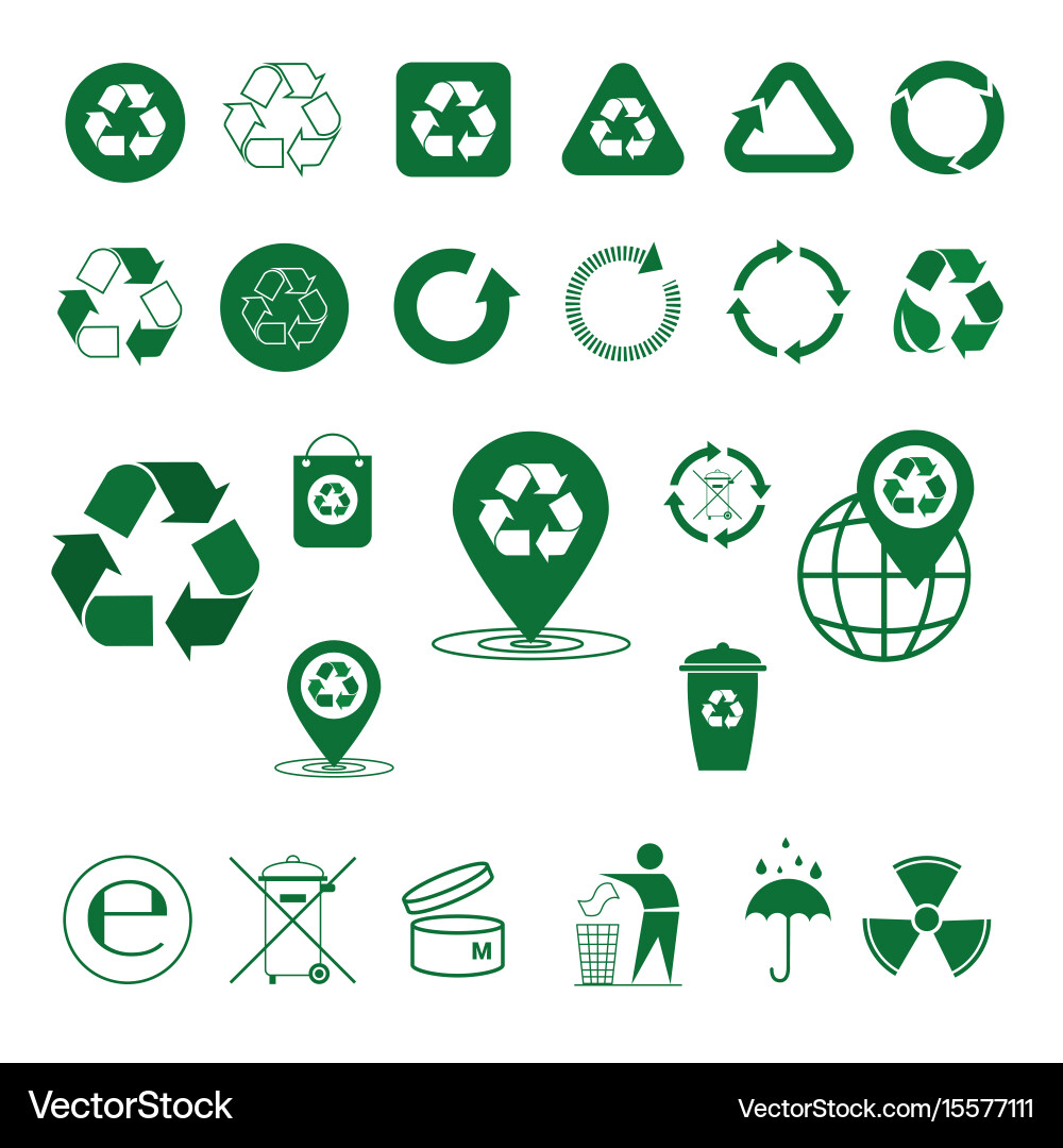 Recycle waste symbol green arrows logo set web Vector Image