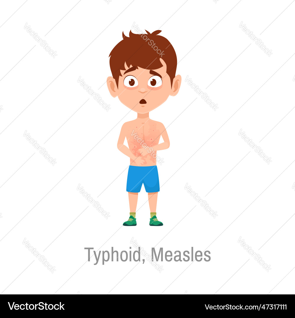 Typhoid measles kid disease isolated sick boy Vector Image