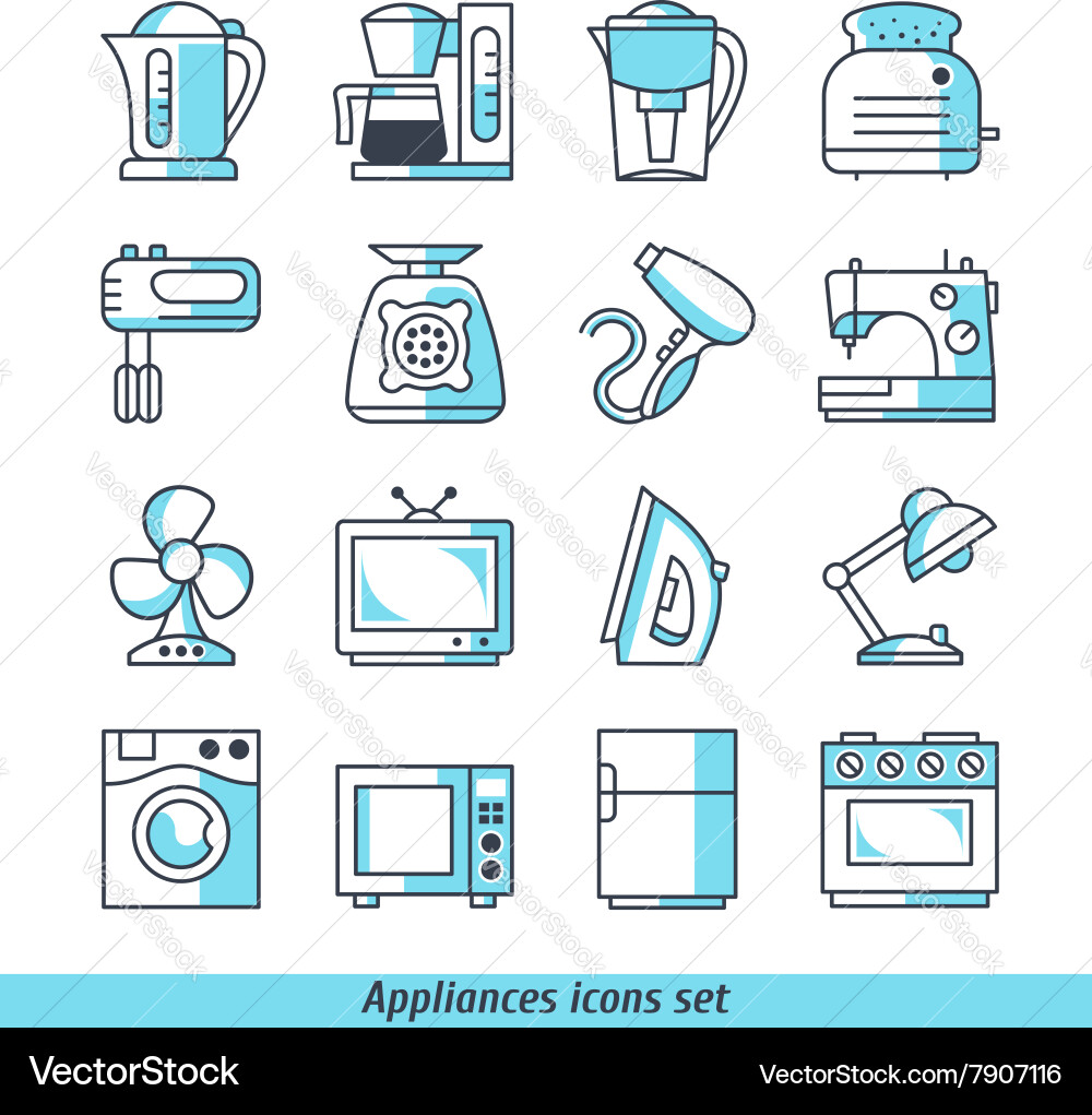 Appliances icons set blue color Royalty Free Vector Image
