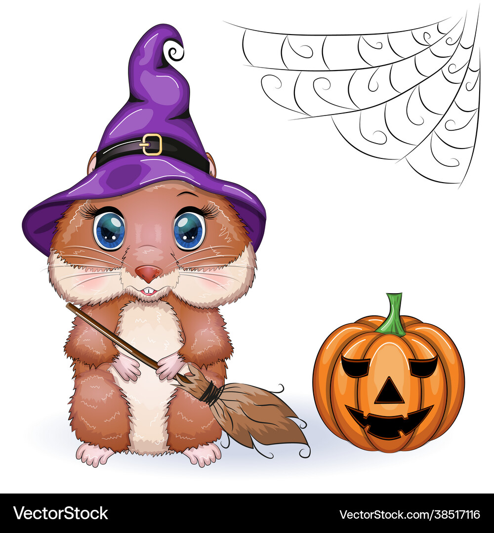 Cute cartoon hamster wearing wizard hat Royalty Free Vector