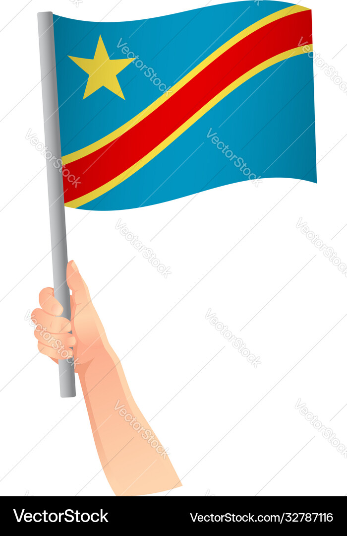 Democratic republic congo flag in hand icon Vector Image