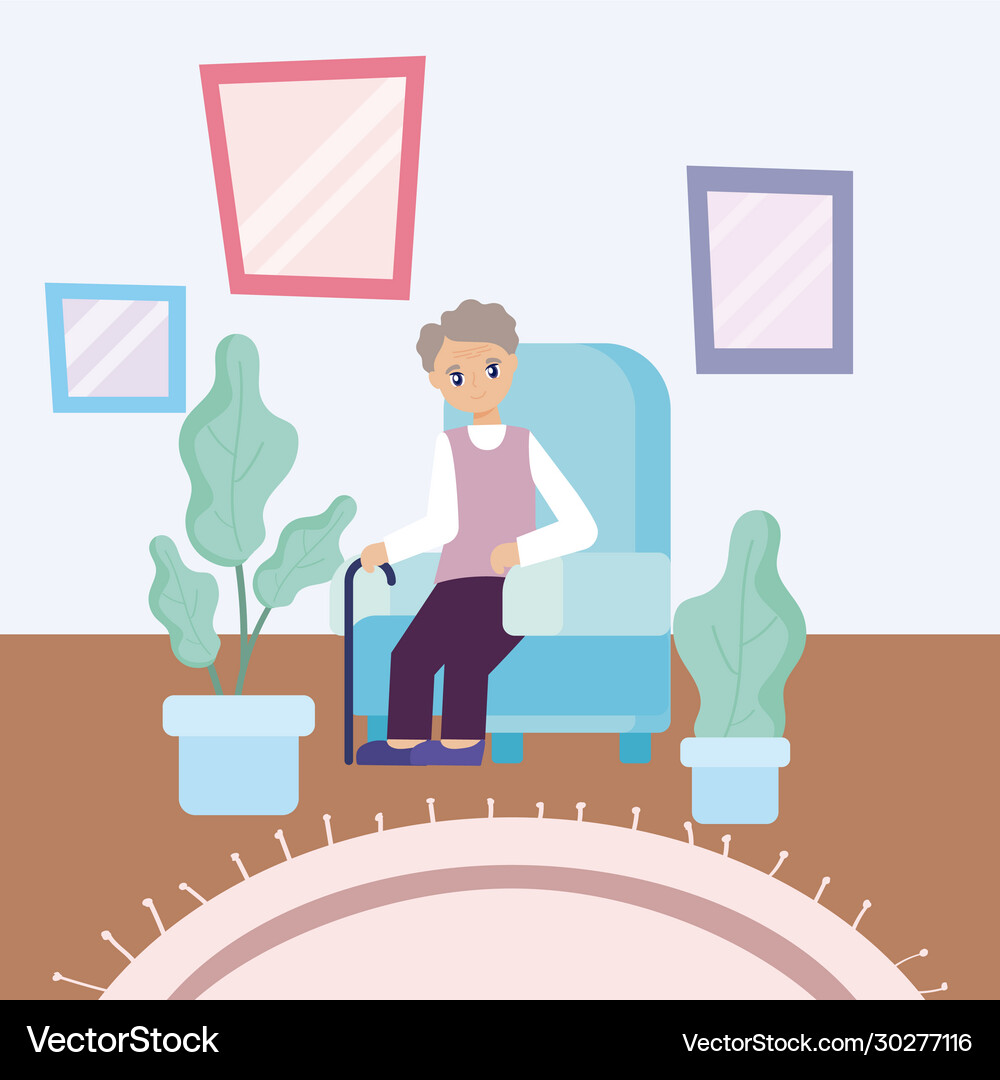 Elderly care old man sitting on sofa Royalty Free Vector