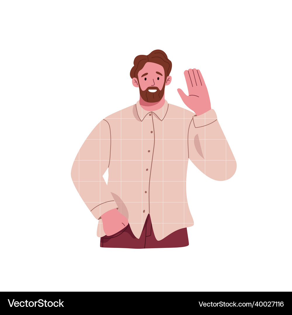 Happy bearded man gesturing hi with waving hand Vector Image