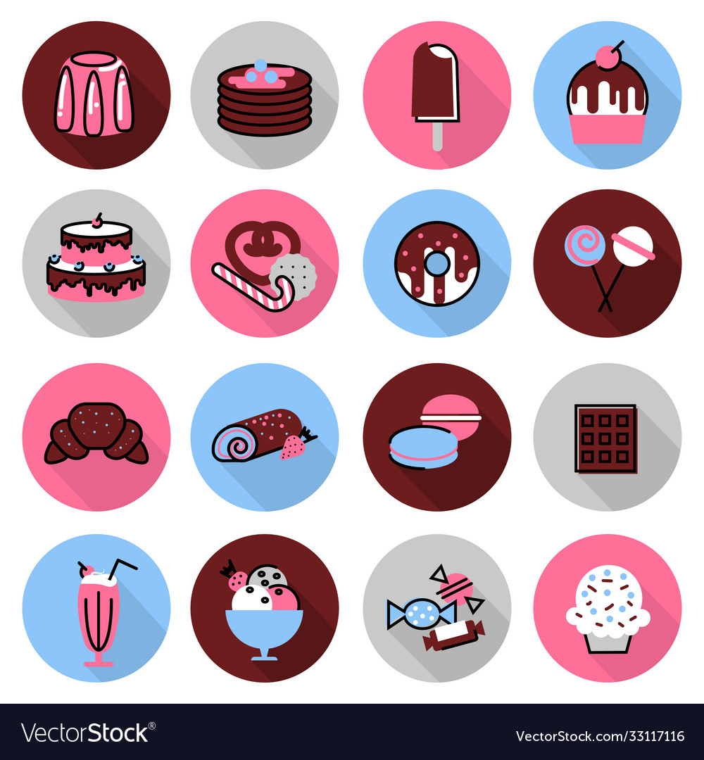 Icons set sweet desserts Royalty Free Vector Image