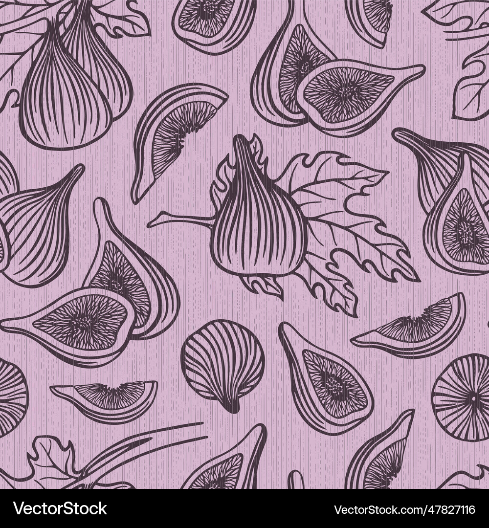 Lilac textured seamless background with ripe figs Vector Image