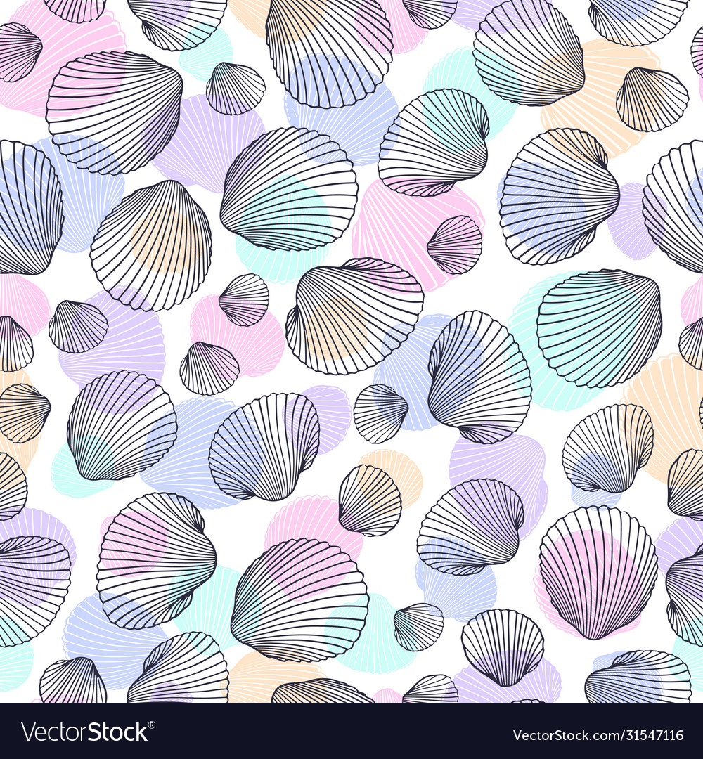 Seamless shell pattern hand drawn seashells Vector Image