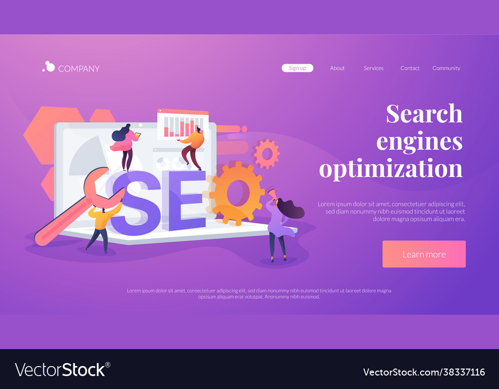 Seo optimization landing page concept Royalty Free Vector