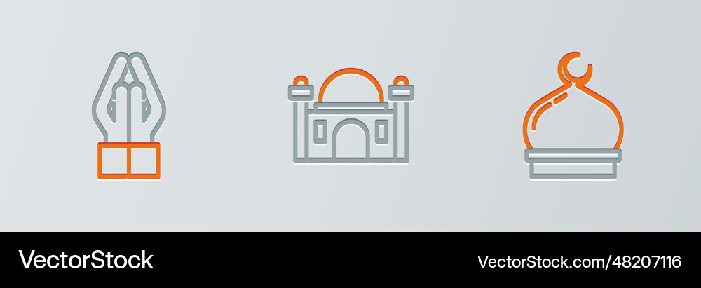 Set line muslim mosque hands in praying position Vector Image