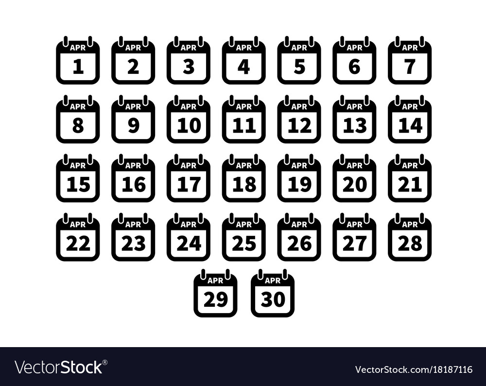 Set of simple black calendar icons on april Vector Image