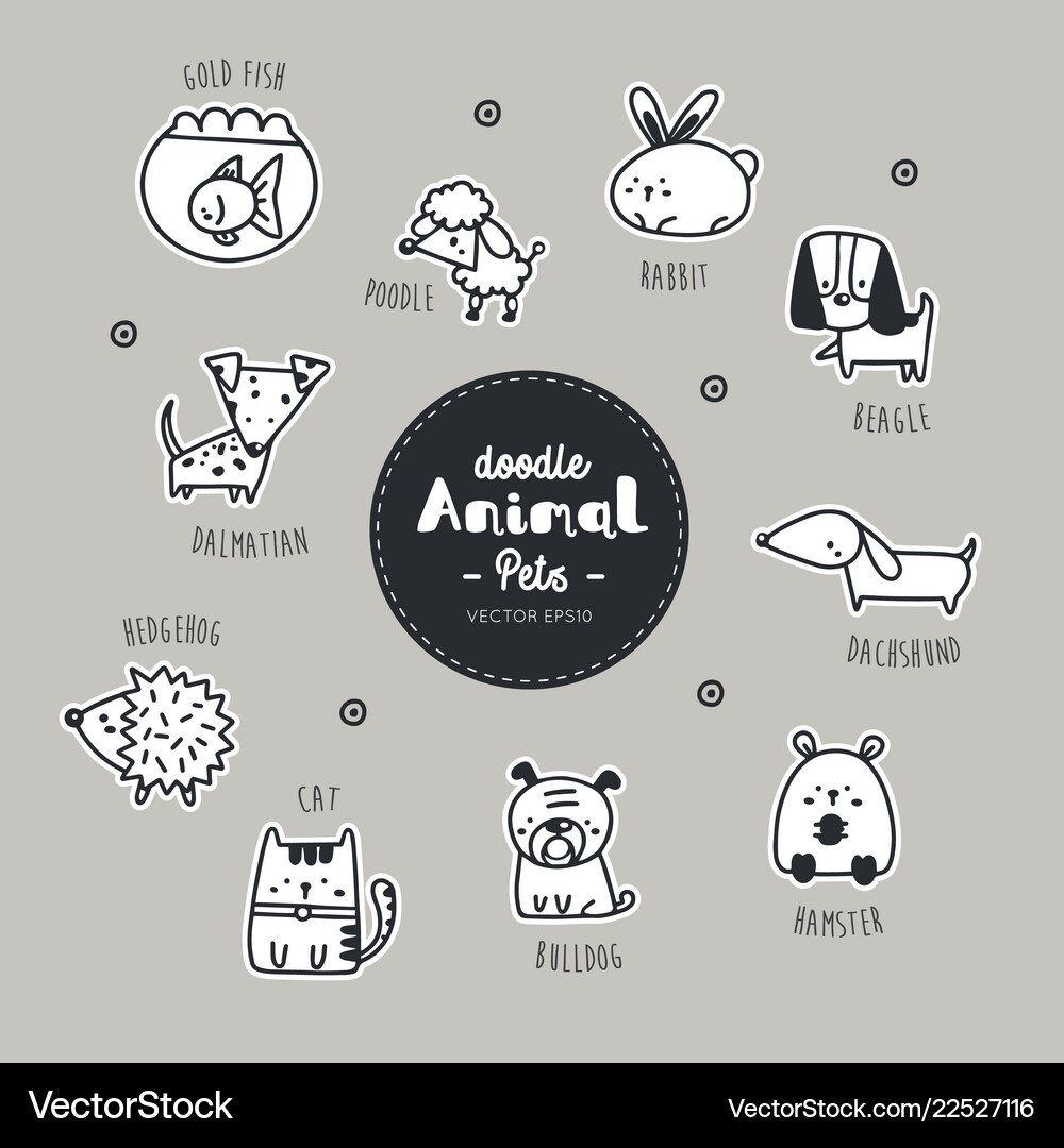 Set pets animal icon hand draw doodle style Vector Image