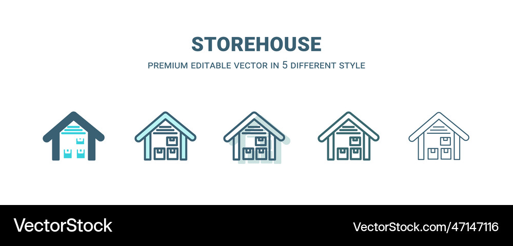 Storehouse icon in 5 different style outline Vector Image