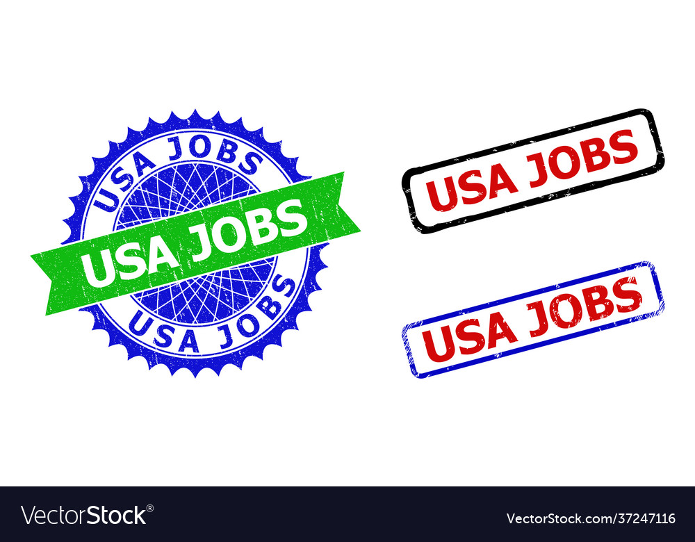 Usa Jobs Rosette And Rectangle Bicolor Stamps Vector Image
