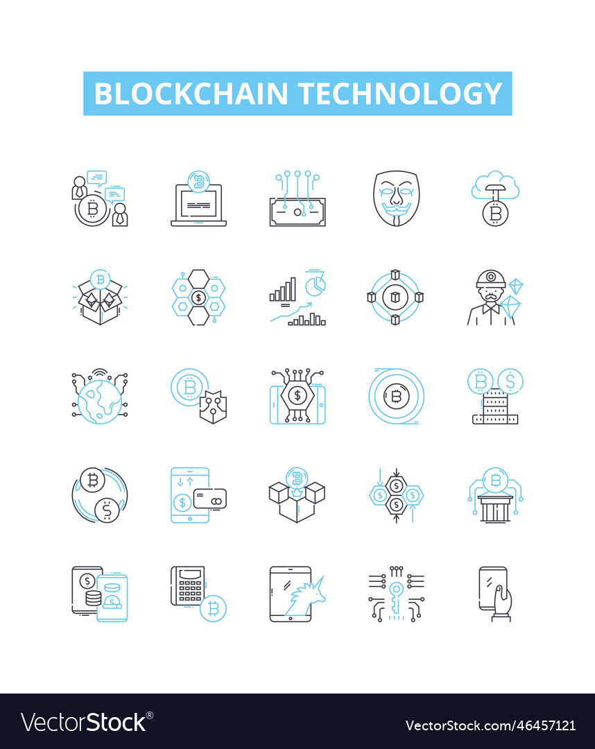 Blockchain technology line icons set Royalty Free Vector