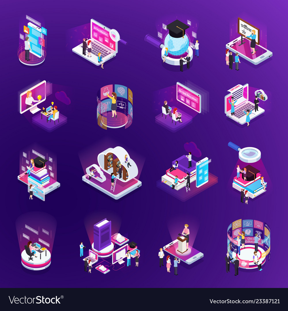 E-learning isometric set Royalty Free Vector Image