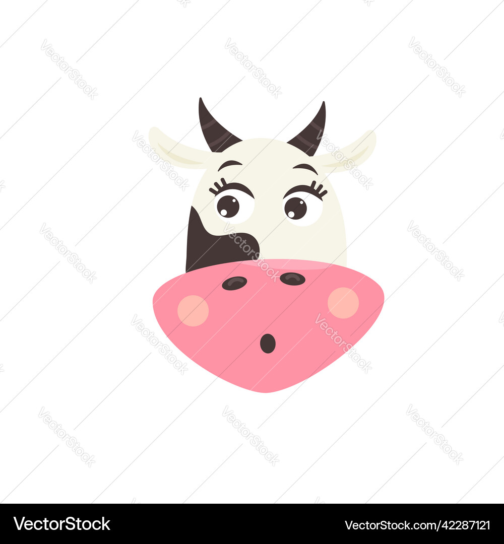 Face of a cute surprised cow Royalty Free Vector Image