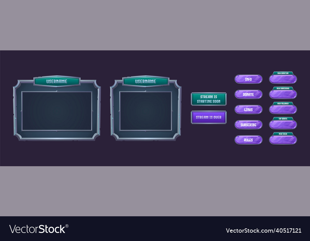 Game streaming overlay frames and buttons Vector Image