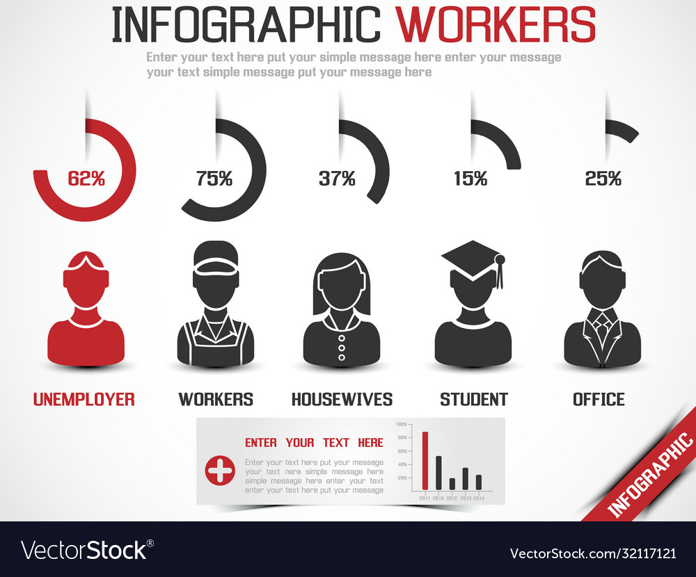 Infographic workers red Royalty Free Vector Image