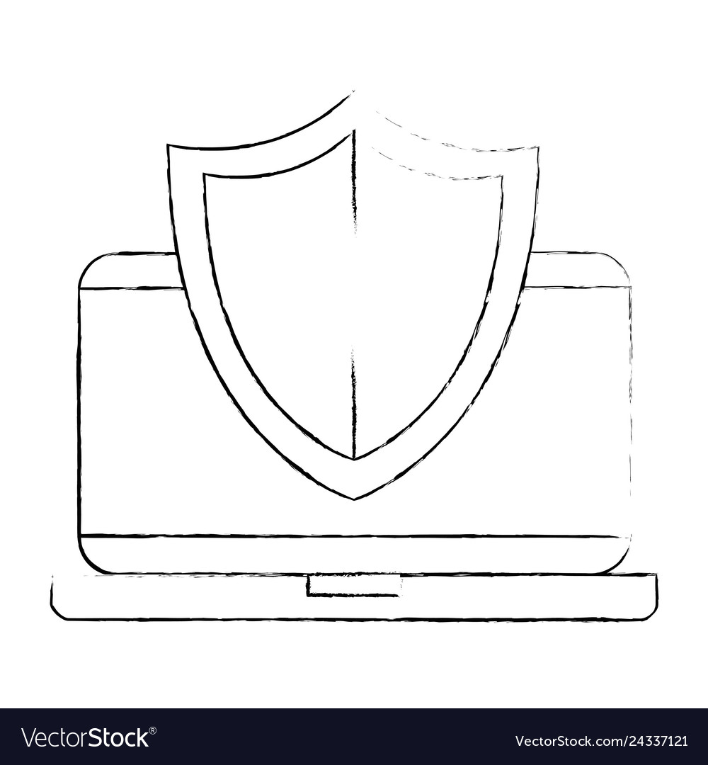 Laptop computer with shield Royalty Free Vector Image