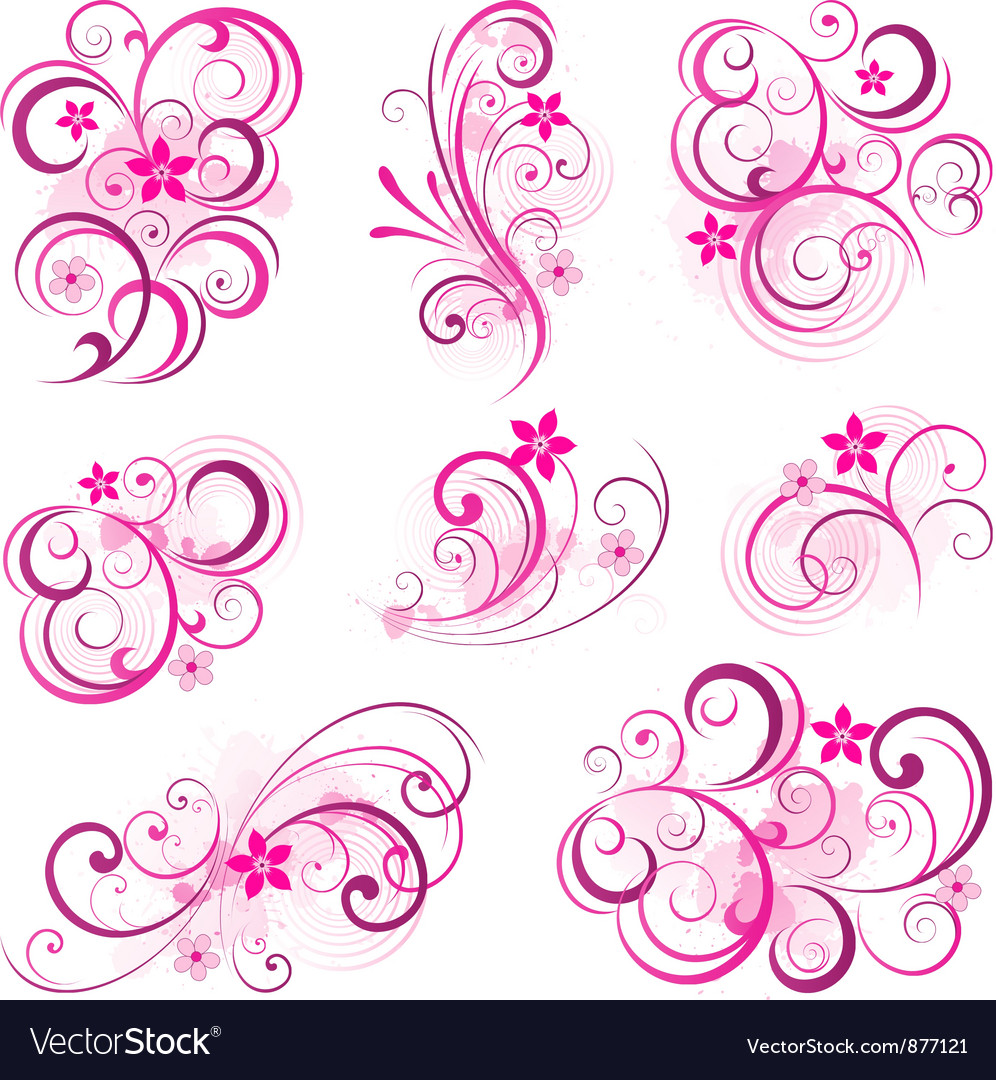Pink abstract scroll flowers background Royalty Free Vector