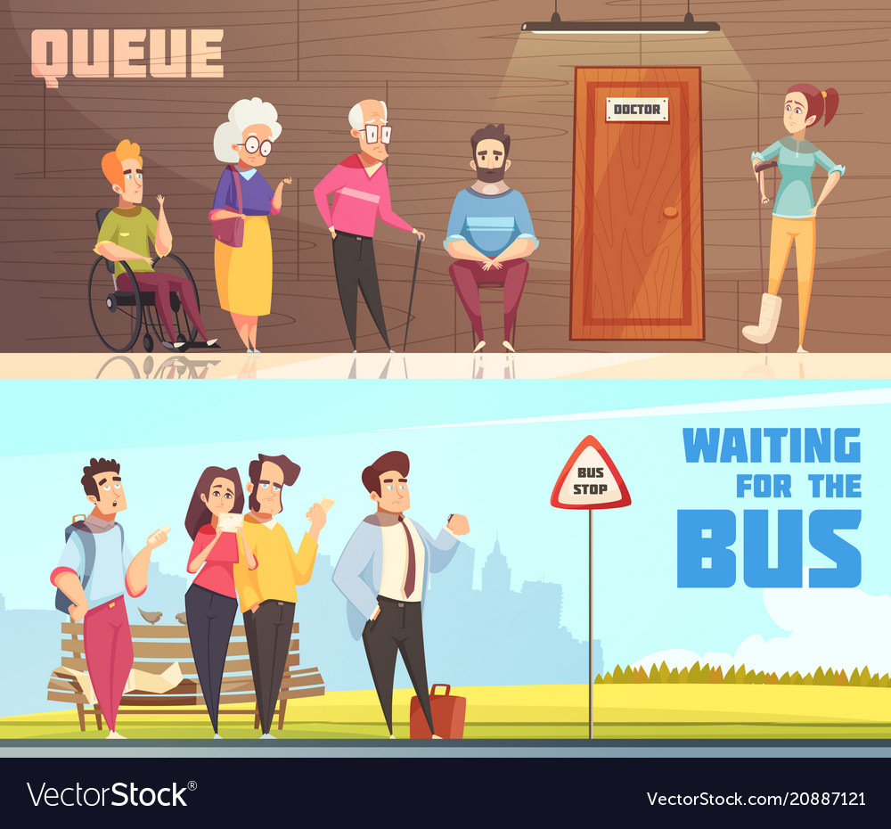 Queue people banners set Royalty Free Vector Image