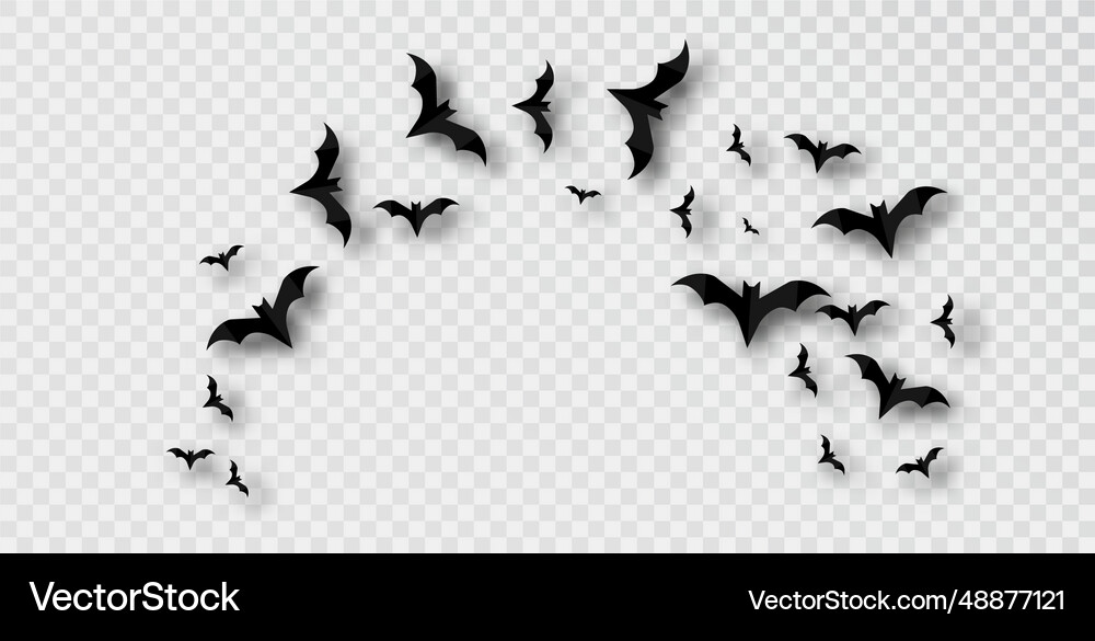 Round frame with black silhouette of flock bats Vector Image