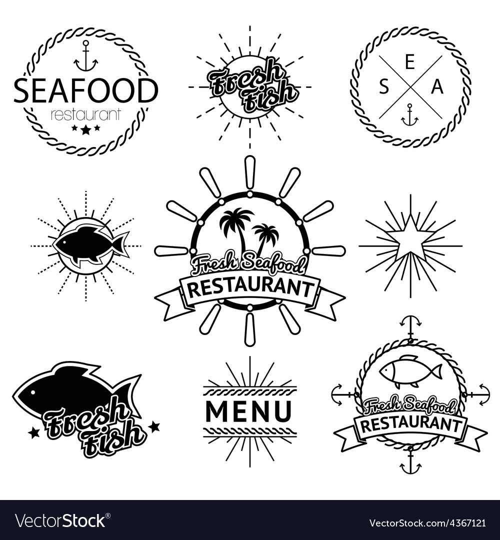 Set seafood labels Royalty Free Vector Image - VectorStock