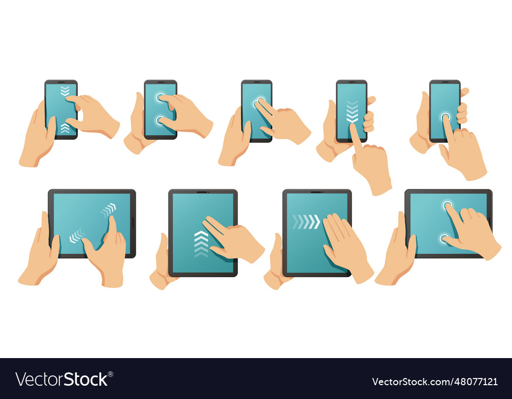 Touchscreen gestures hands on smartphone Vector Image Touchscreen gestures hands on smartphone Vector Image