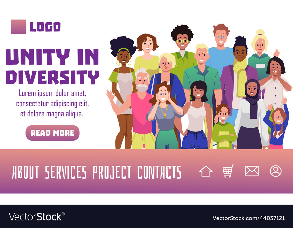 Unity and diversity website with multi ethnic Vector Image