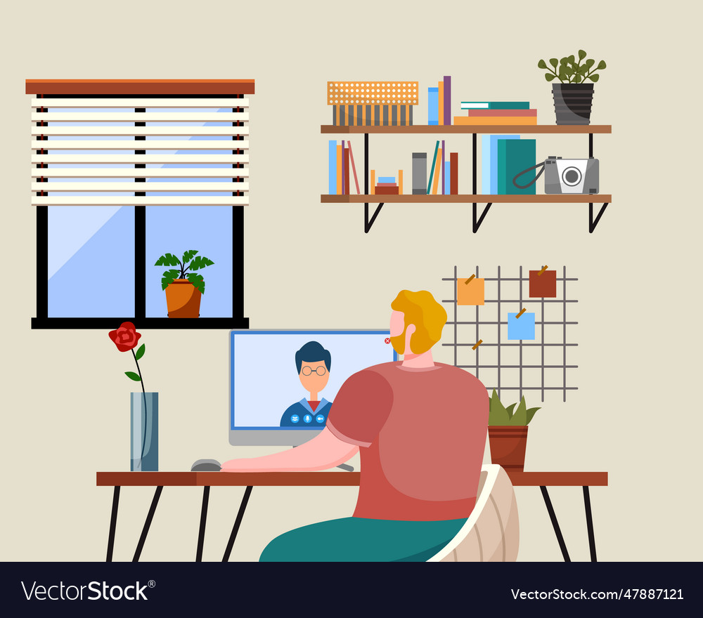 Work at home ofiice freelancer man working Vector Image