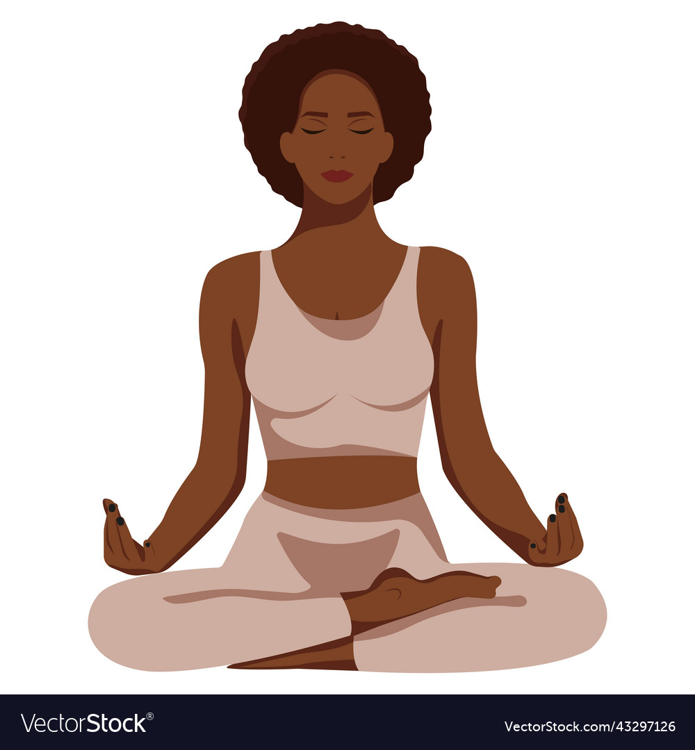 Black Woman Sitting In Yoga Lotus Pose Light Vector Image