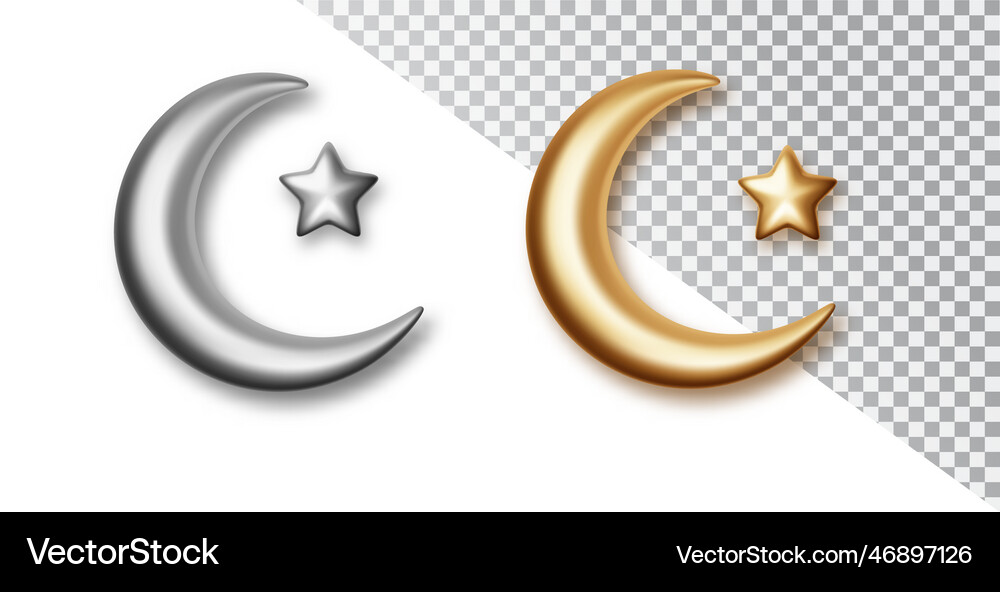 Crescent with star isolated realistic 3d golden Vector Image