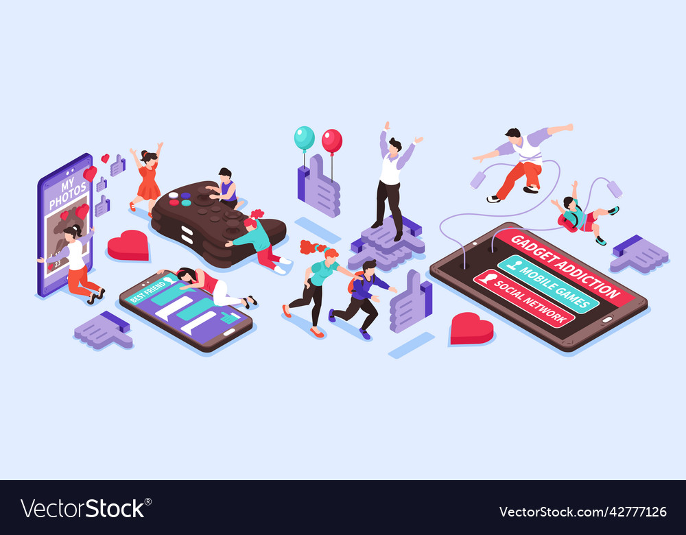 Gadget addiction narrow set Royalty Free Vector Image Gadget addiction narrow set Royalty Free Vector Image