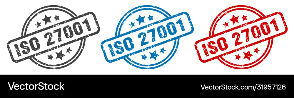 Iso 27001 stamp round isolated sign Royalty Free Vector