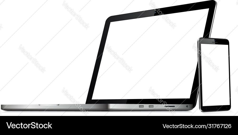Laptop computer and mobile phone mockups isolated Vector Image