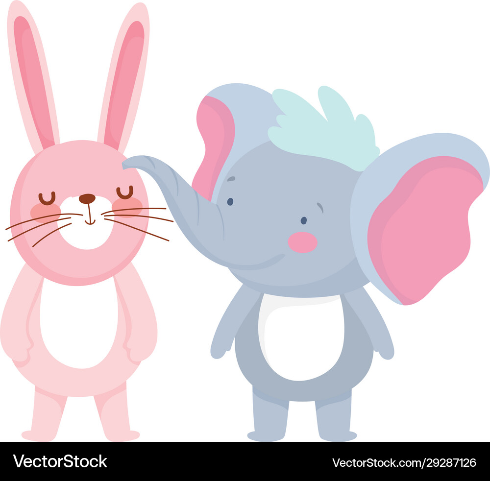 Little elephant and rabbit cartoon character Vector Image