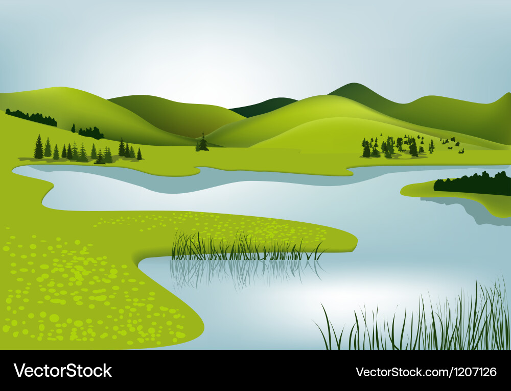 Mountain landscape with river Royalty Free Vector Image