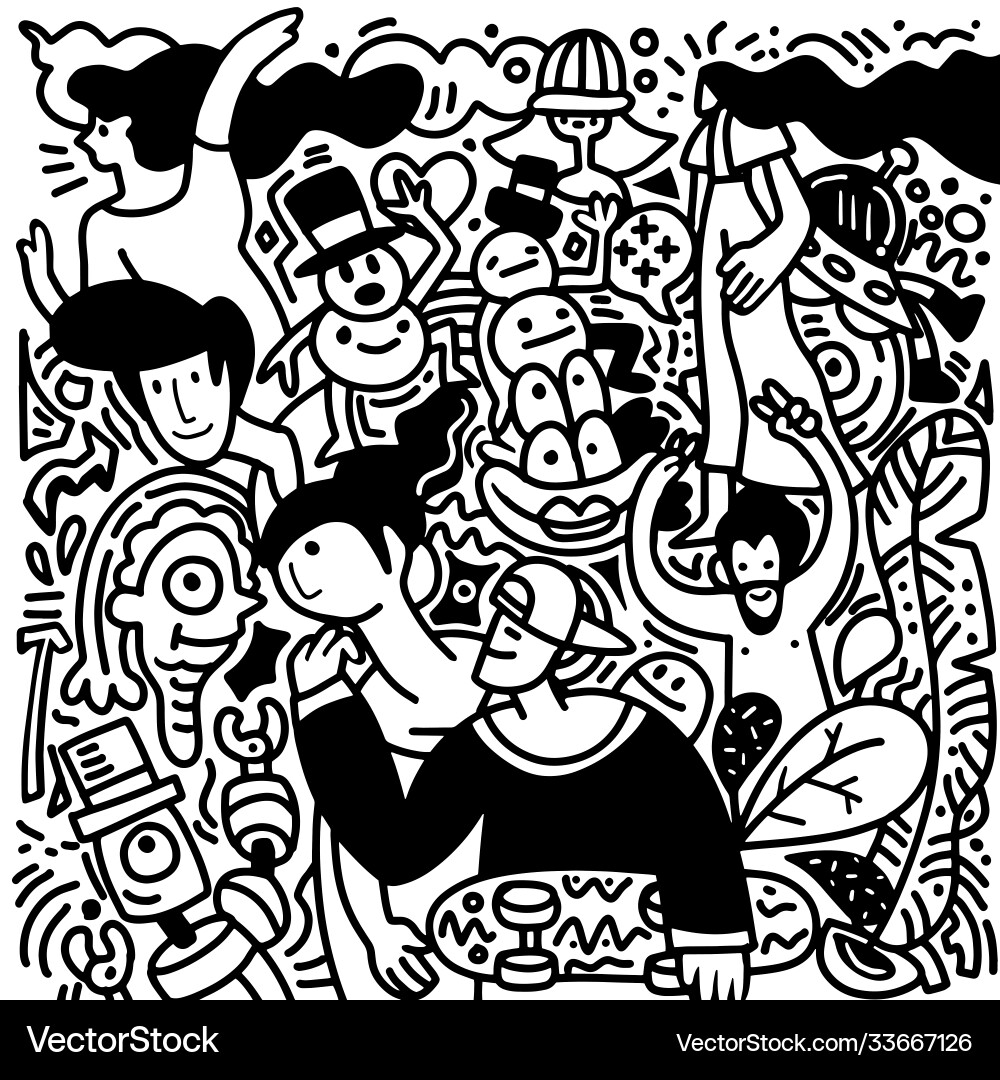 Sketch in doodle style group funny people on Vector Image