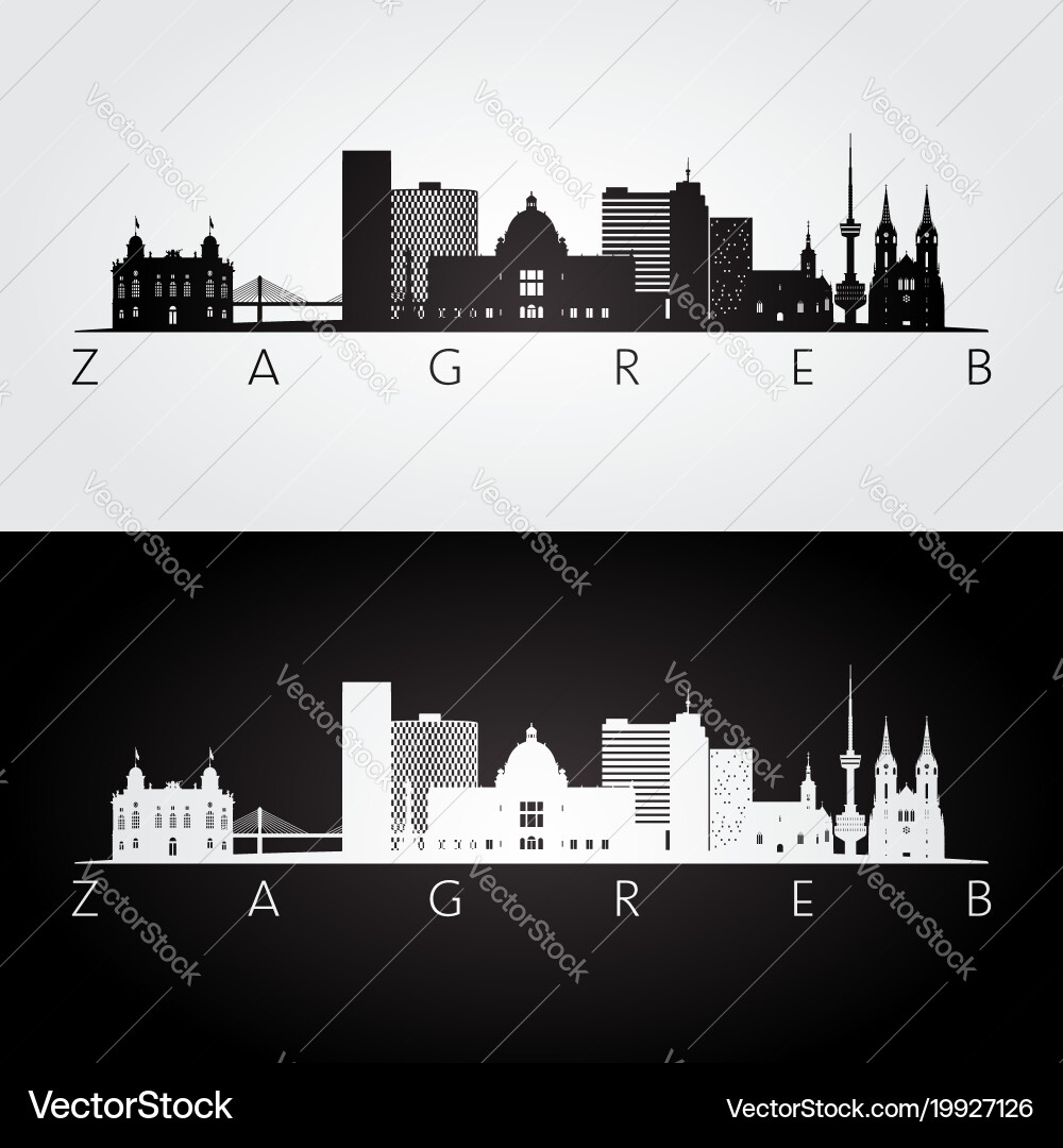 Zagreb skyline and landmarks silhouette black Vector Image