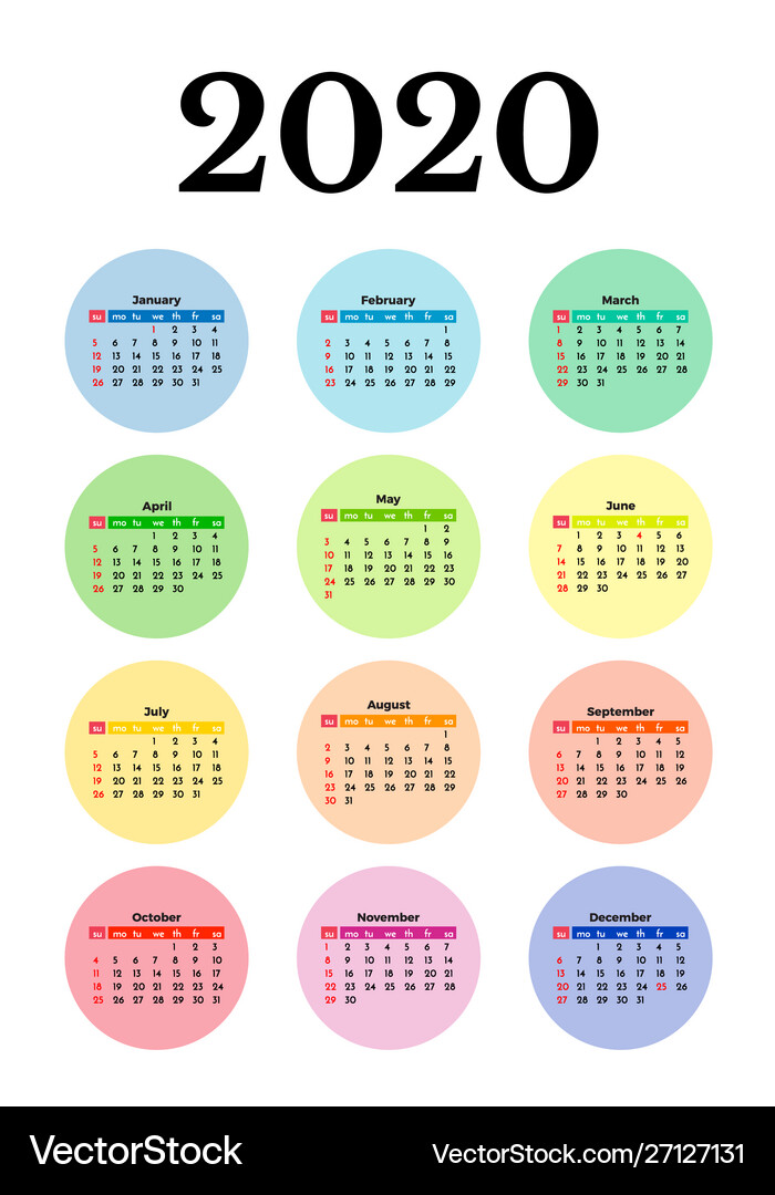 Calendar for 2020 isolated on a white background Vector Image