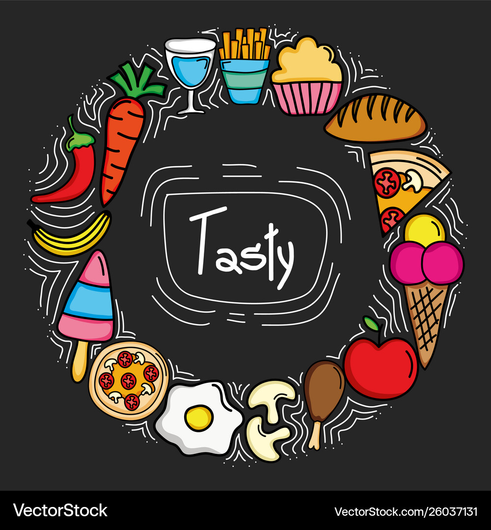 Delicious food circular frame icons Royalty Free Vector